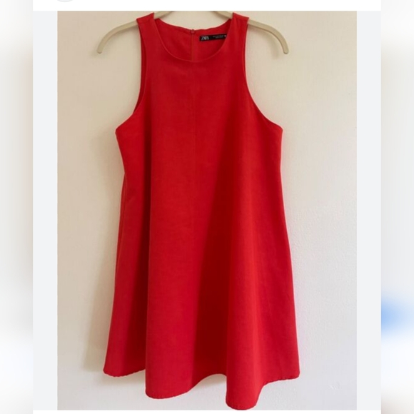 Zara | Dresses | Zara Red Dress Sleveless Midi Dress Red Linen Dress ...